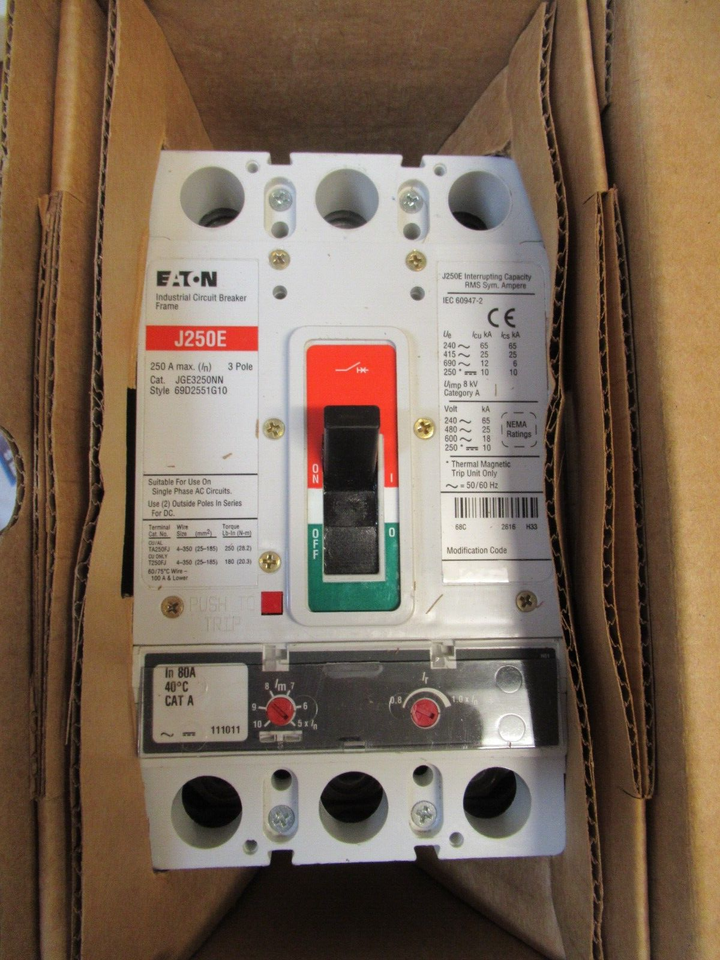 Eaton JGE3250NN JGE3080 J250E Circuit Breaker 80 Amp 690VAC 3 Pole 25K ...