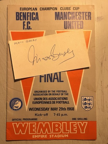 1968 Euro Cup Final Programme Manchester Utd v Benfica With Matt Busby ...