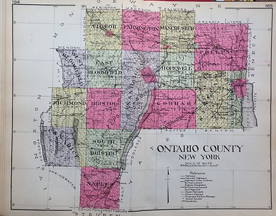 1912 ONTARIO COUNTY NEW CENTURY ATLAS MAP COUNTIES OF THE STATE OF NY ...