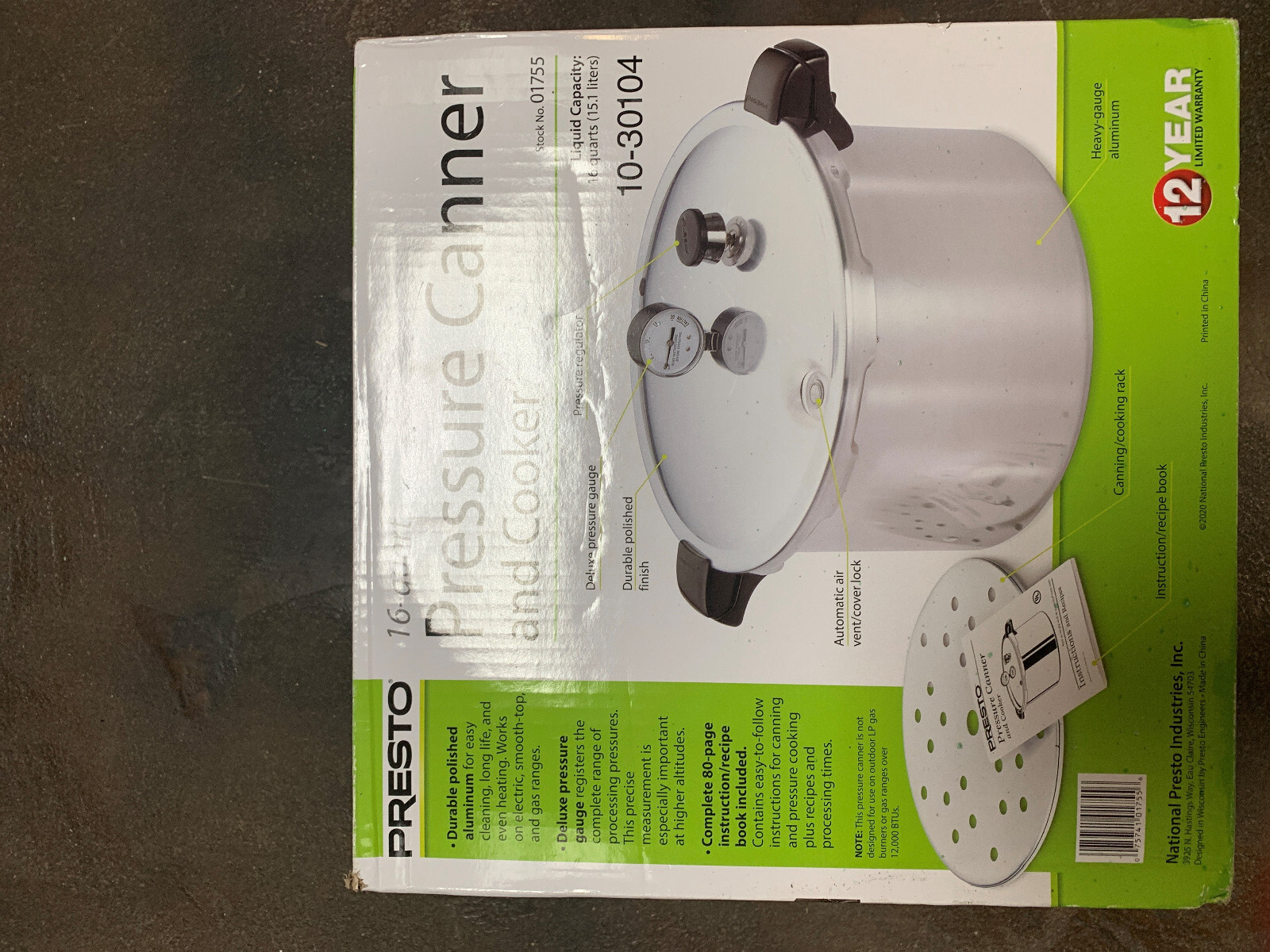 Presto 1755 16-Quart Aluminum Pressure Cooker - Silver, (1755) for sale ...