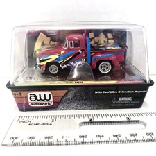 Auto World 56 Ford F100 Pickup Red Chrome With Blue Flames AW 4gear HO ...