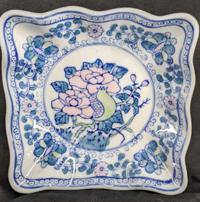 Vintage Chinese Square Hand Painted Plate Wavy Edges 6 inch Signed | eBay