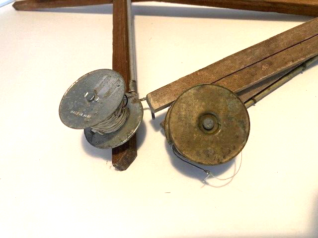 ICE FISHING TIP UP WOOD W/METAL REELS-VINTAGE-JAPAN & USA MADE REELS-AS ...