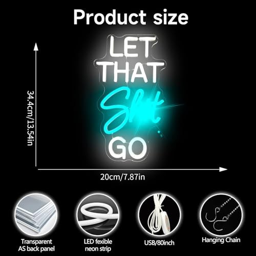 Let That Go Neon Sign for Wall Decor Dimmable Zen Bathroom Led Ice blue ...