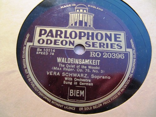 1929 VERA SCHWARZ Soprano Max Reger Waldeinsamkeit/ Mariae Wiegelied ...