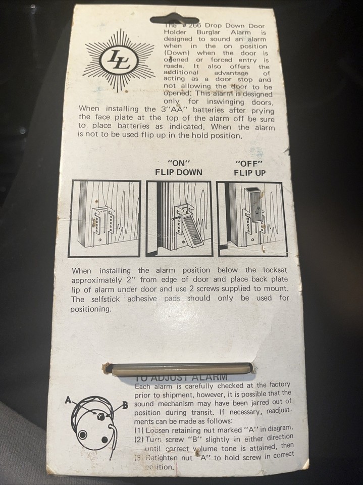 Lustre Line Drop Down Door Holder Burglar Alarm Item #00860 Model #266 ...