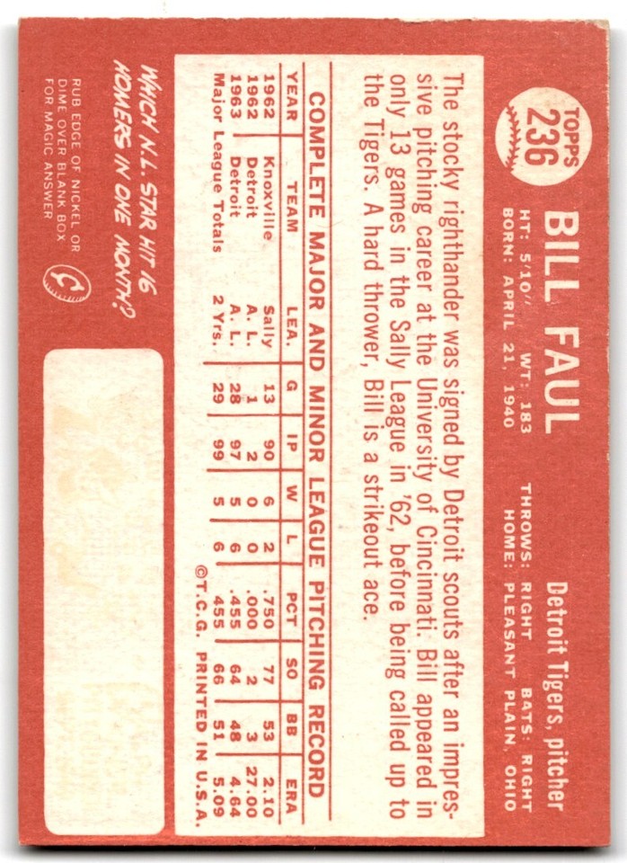 1964 Topps Bill Faul Baseball Cards #236 | eBay