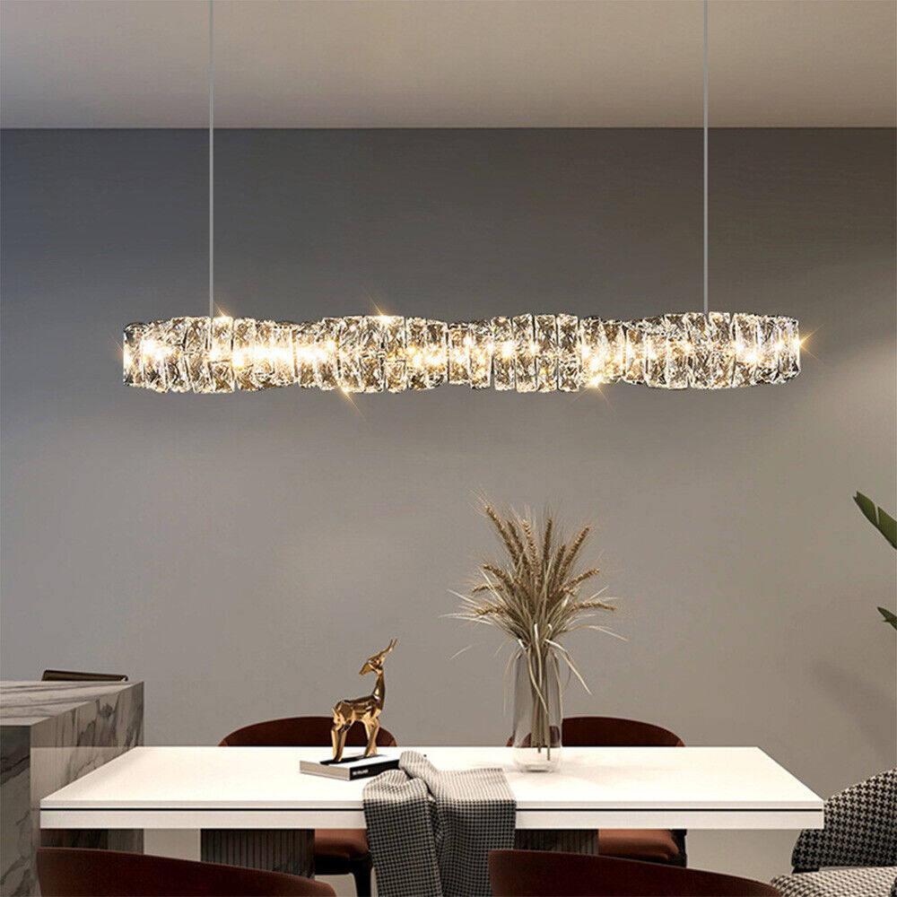 Ceiling Light LED Lights Long Strip Clear Crystal Chandelier Pendant ...