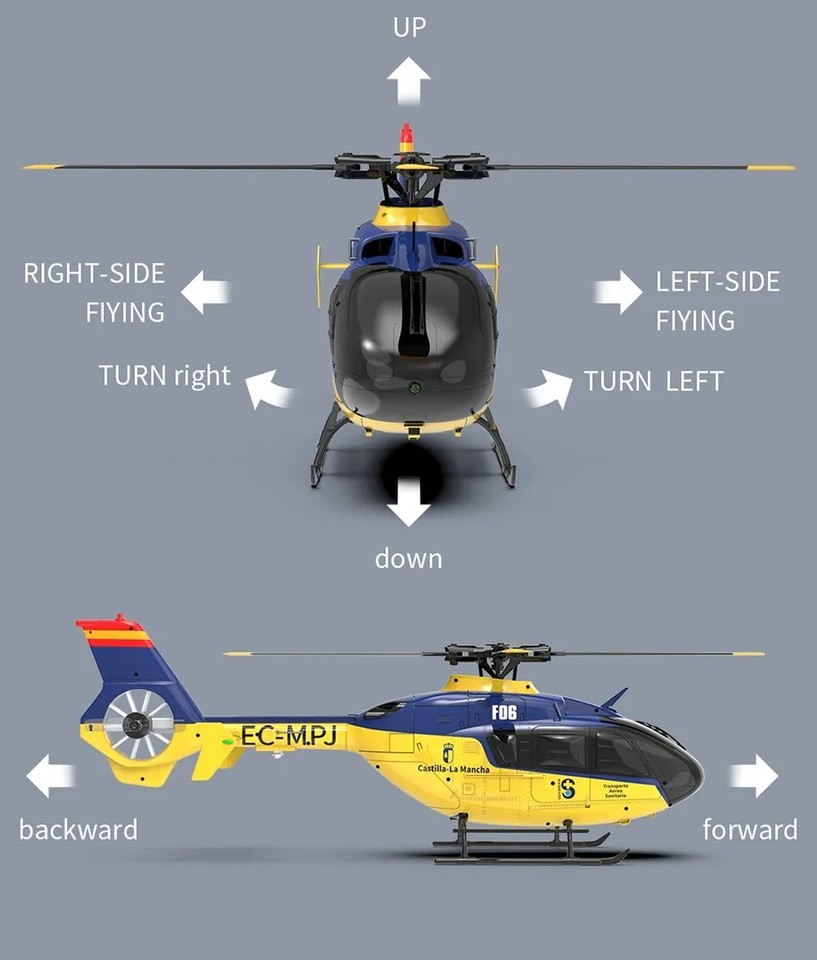 EC135 RC RTF Helicopter F06 6CH Professional Gyro Stabilized Heli Toy ...