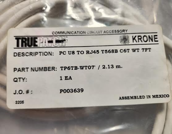 Krone 7FT TP6TB-WT07 PC U8 TO RJ45 T5688 CAT 6 White | eBay