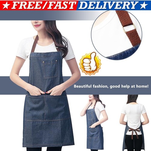 Adjustable Hanging Neck Denim Pocket Baking Chefs Kitchen Cooking Apron ...