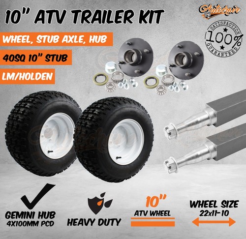 10" ATV RIM & TYRE HUB 40MM STUB AXLE WHEEL KIT QUAD BIKE MOWER TRAILER ...