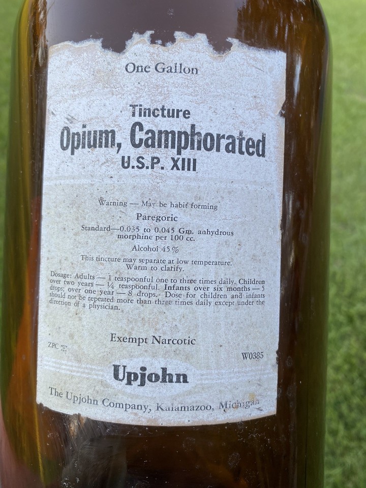 RARE ANTIQUE EMPTY GALLON UPJOHN OPIUM NARCOTIC DRUG MEDICINE BOTTLE ...