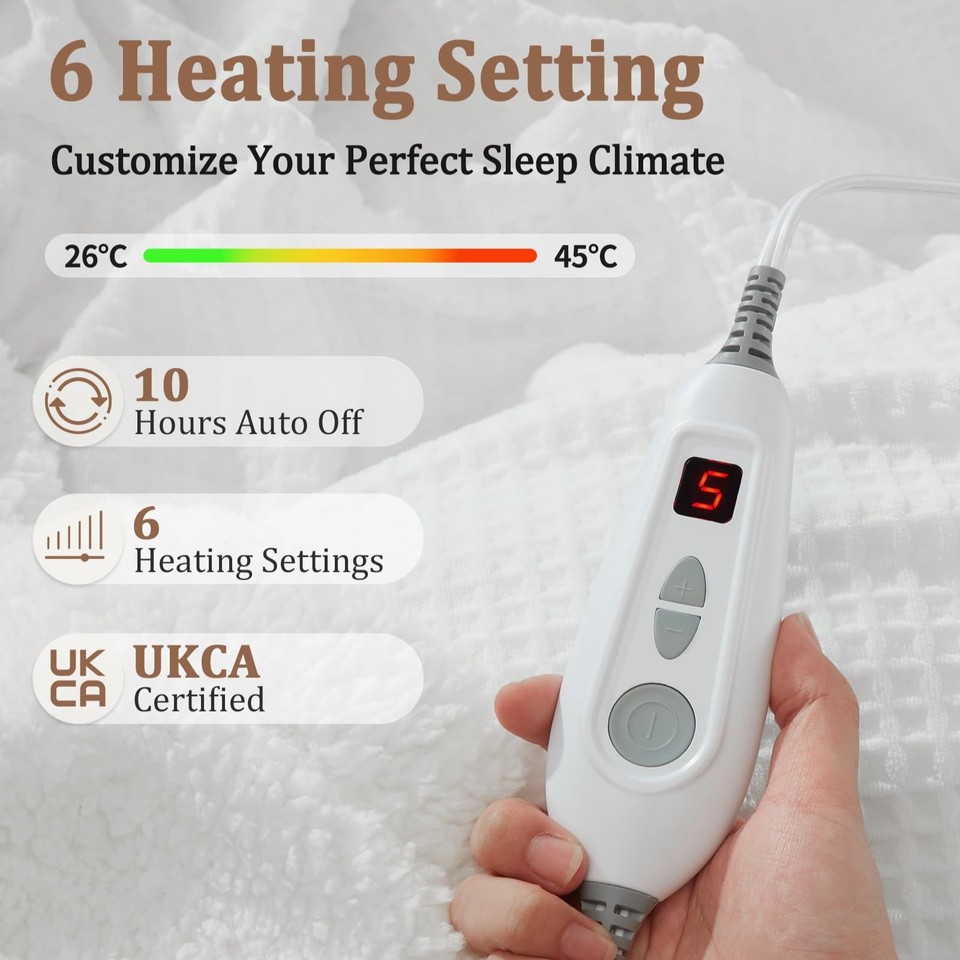 Electric Blanket Heated Throw Over Luxurious Fleece Washable Digital ...