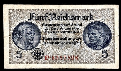 Nazi Germany 5 Reichsmark 1940 1945 Occupied Territories Paper Money ...