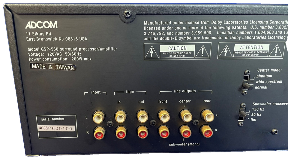 Adcom GSP-560, 3-Chnl Amp/Processor-Bundled Org Remote-80W Center/40Wx2 ...