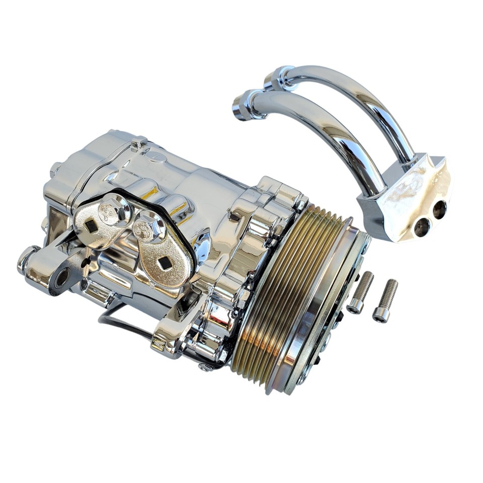 Chrome Mini Sanden SD7 7176 Style AC Compressor R134 Serpentine With ...