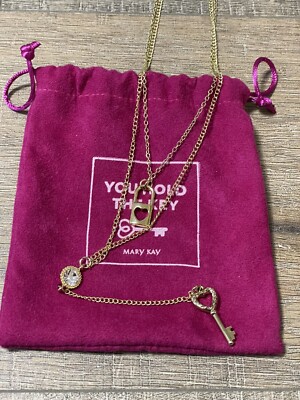 Mary Kay You Hold The Key Lock Gold Necklace Double Chain | eBay