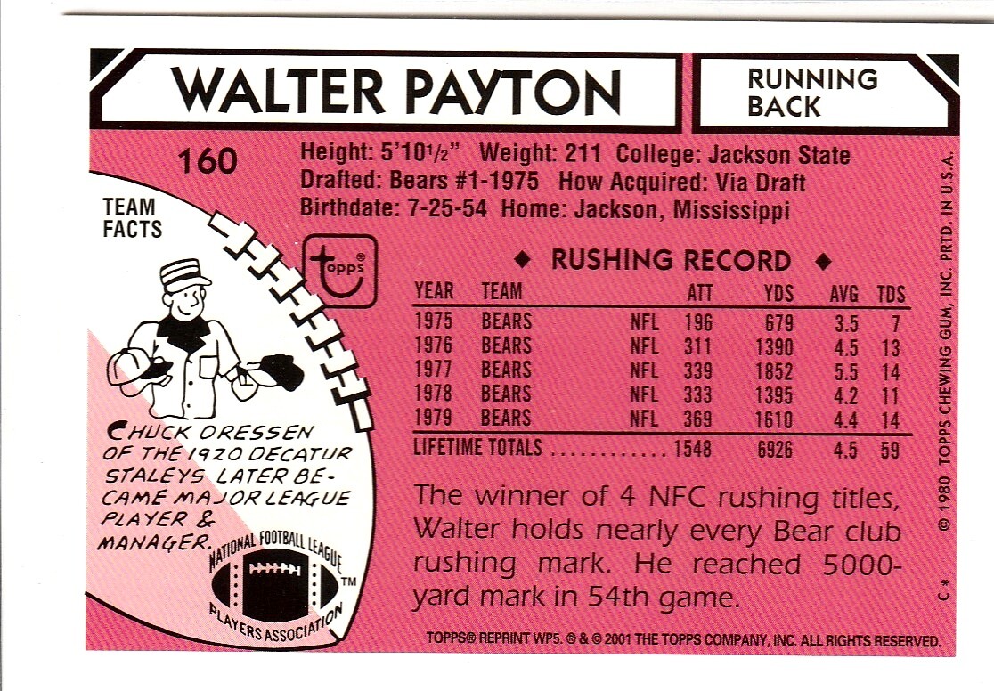 2001 Topps Walter Payton Reprints (Pick From List) 047-D | eBay