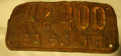 1963 Idaho Utility Trailer License Plate # 42 400 7 x 4 inches | eBay