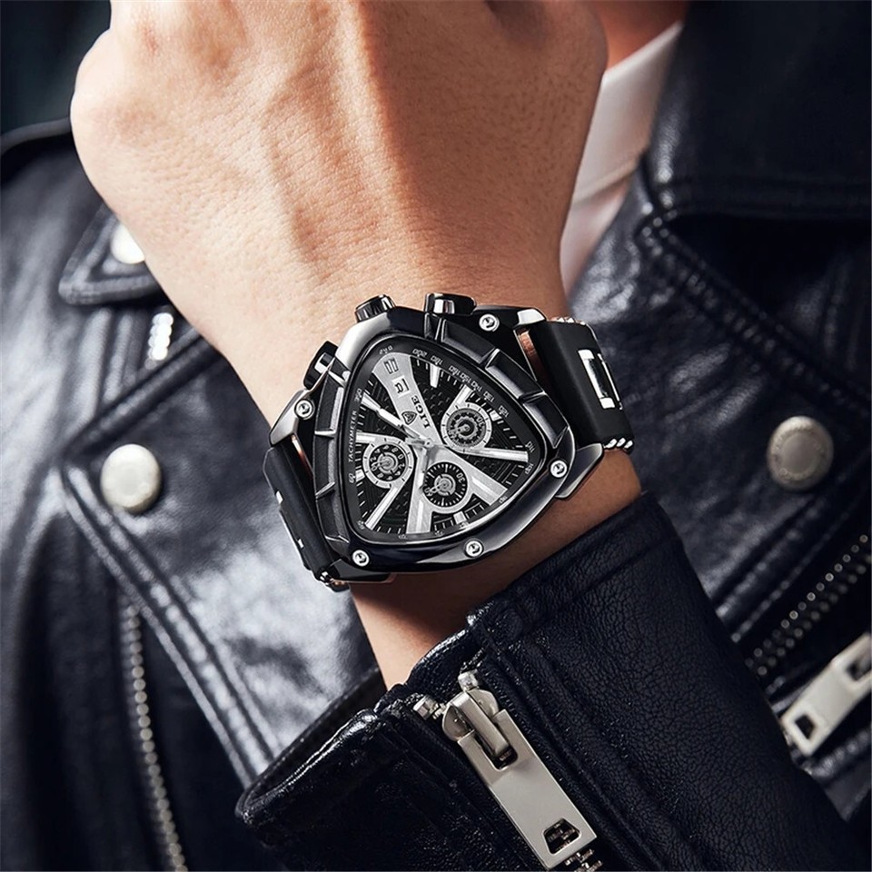 LIGE Men Watch Triangle Big Case Boy Sport Wristwatch Silicone ...