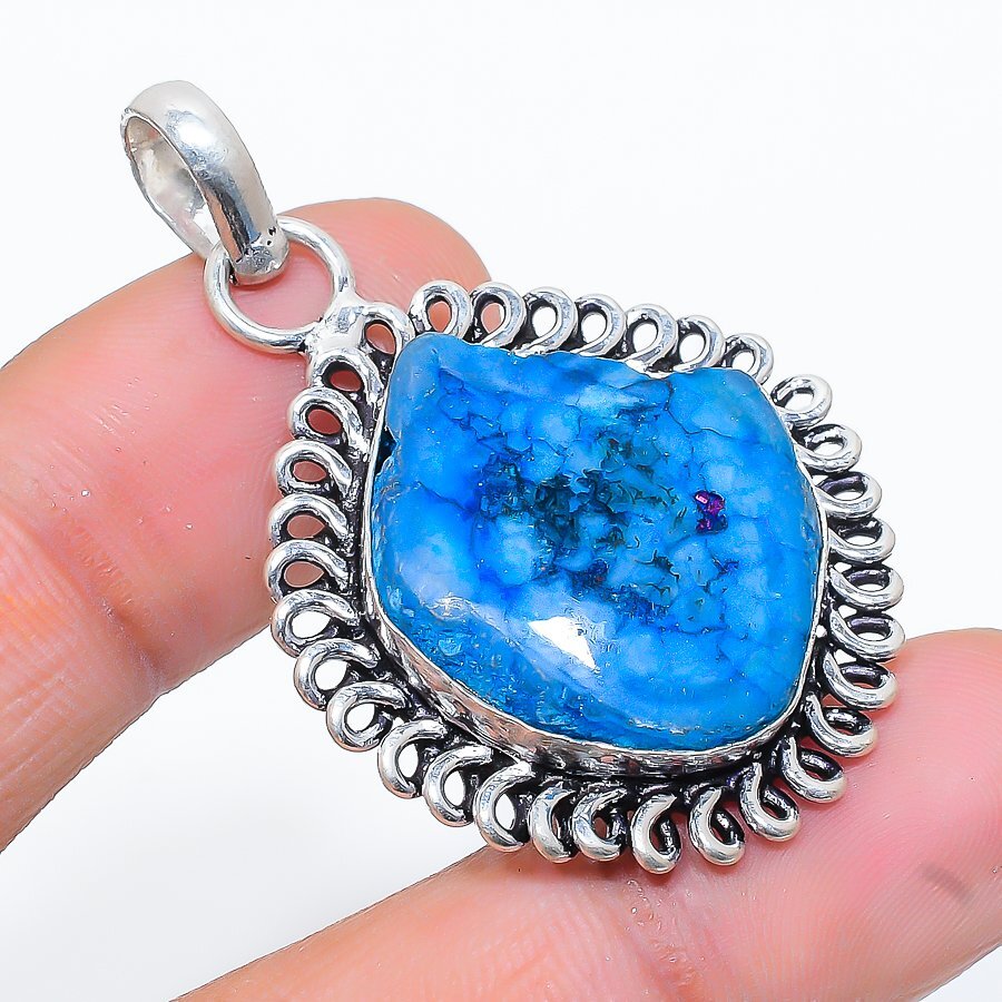 Natural Blue Solar Quartz Gemstone 925 Sterling Silver Pendant 1.77 ...