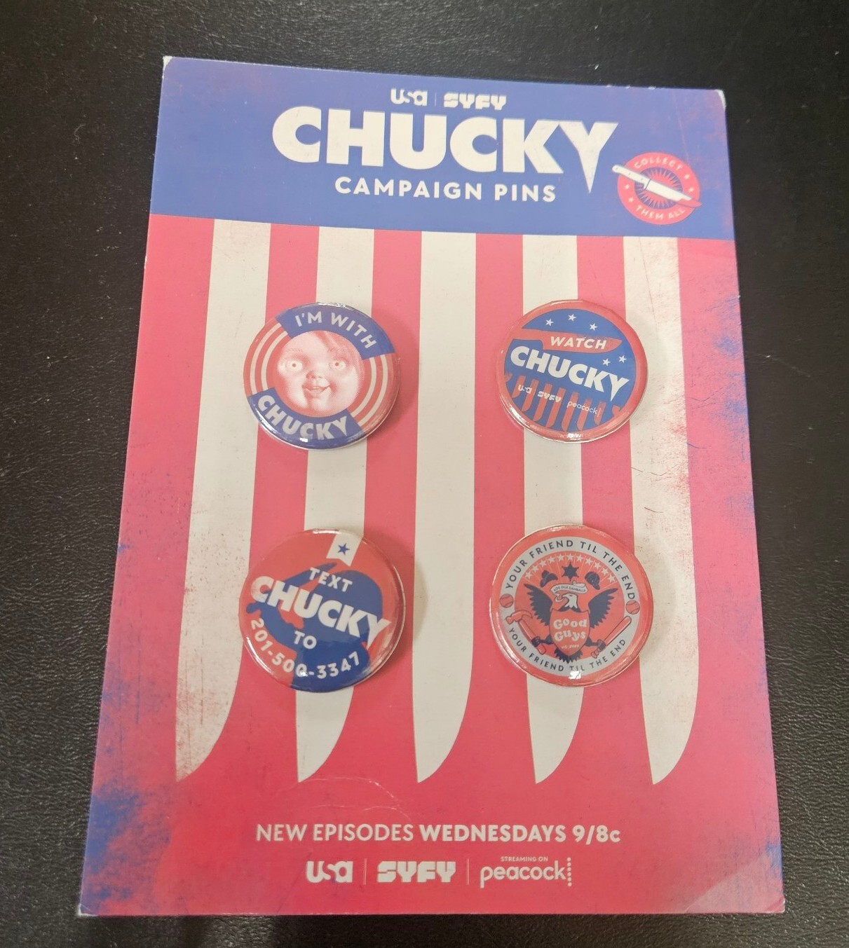 NYCC 2023 Set 4 CHUCKY Campaign Promo pins buttons on card USA SYFY | eBay