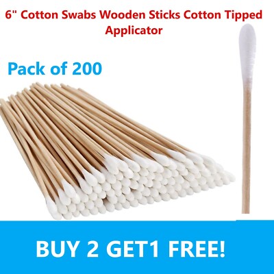 200pc Cotton Swabs Swab Q-tips 6" Long Wood Wooden Handle Cleaning ...