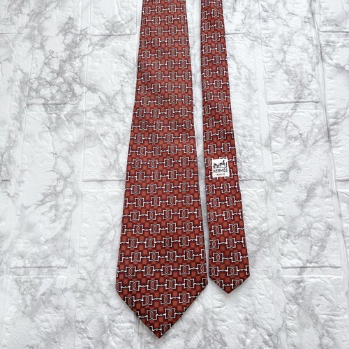 Hermes H Pattern Logo Tie Brown Orange Burgundy Cotton 138cm France | eBay