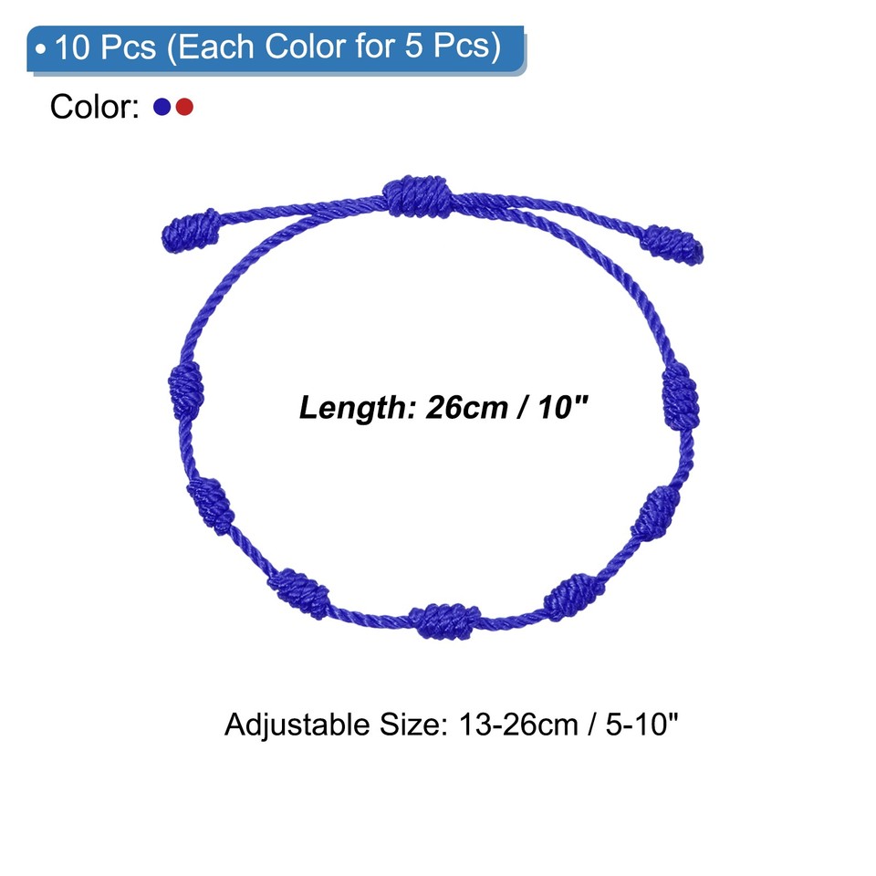 10 Pcs Bracelet 7 Knot Handmade Adjustable String Protection Cord Dark ...