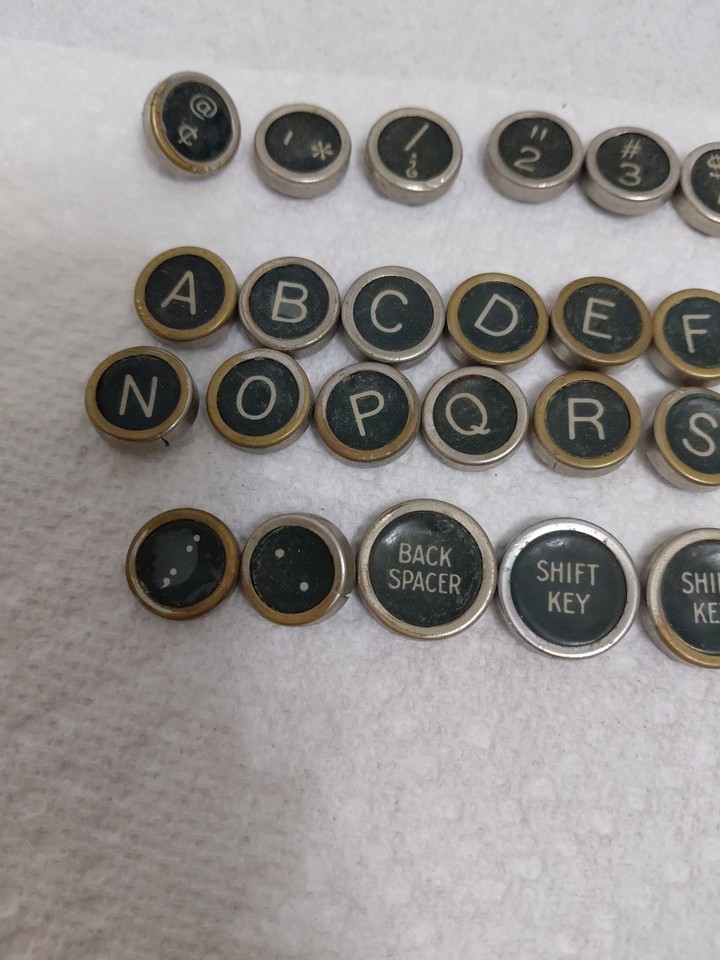 Vintage Typewriter Keys Set Black Plastic w/ Chrome Metal Rims Complete ...