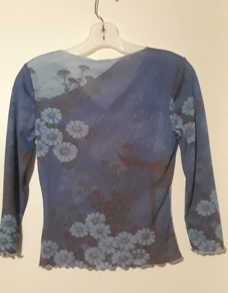 Love Amour Vintage Colorful 3/4 sleeve Sheer top/ ruffled hem/sleeve ...
