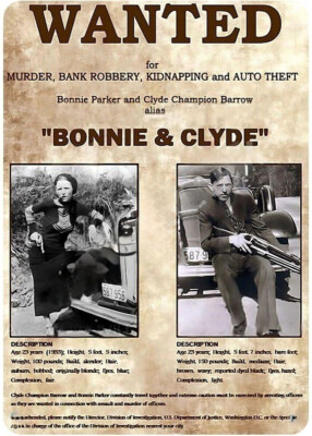 BONNIE & CLYDE PHOTO WANTED POSTER MUG SHOT GANG FBI ARREST FINGER 8X10 ...
