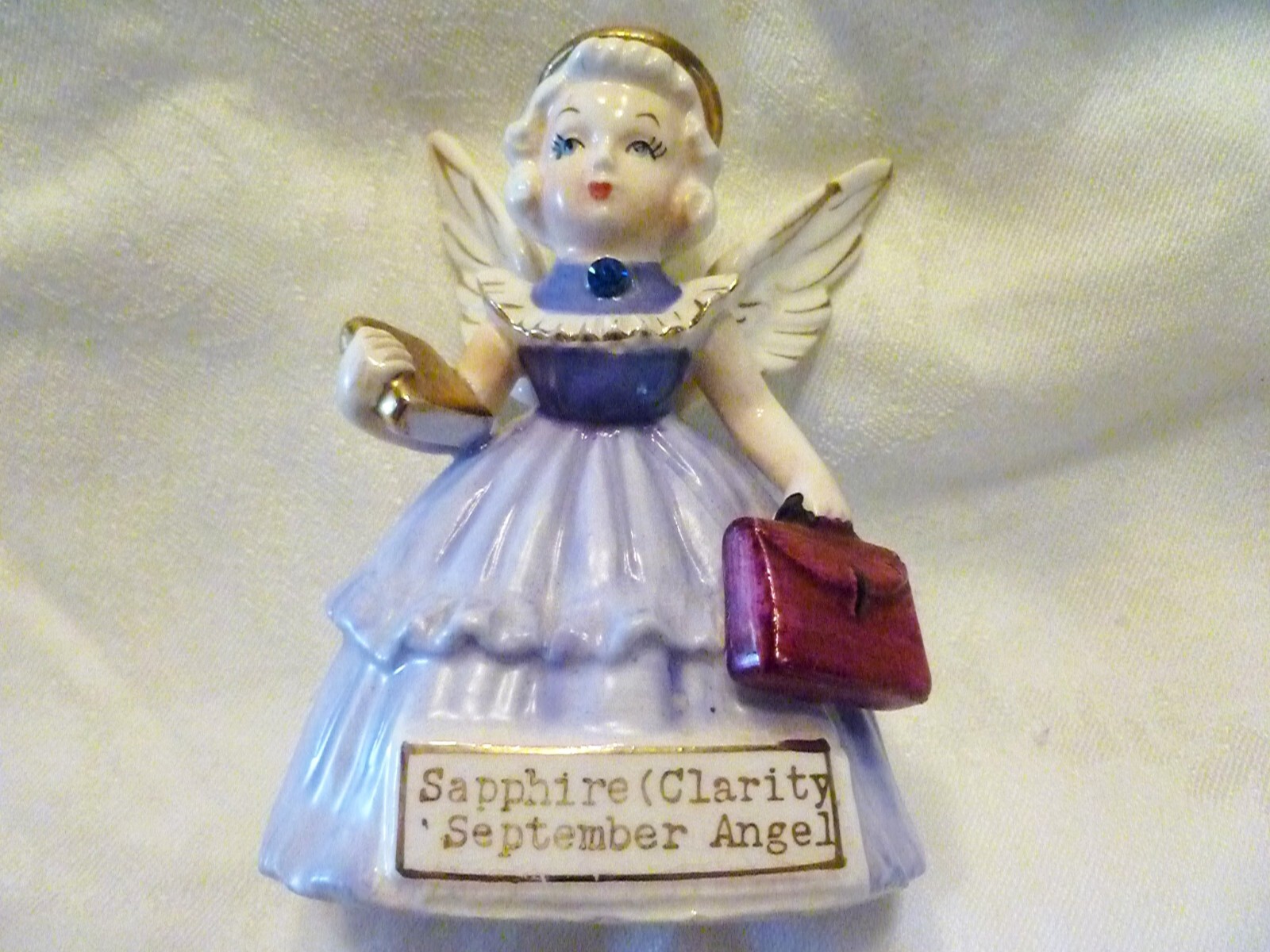 Vintage SR JAPAN September BIRTHDAY ANGEL FIGURINE Clarity SAPPHIRE ...