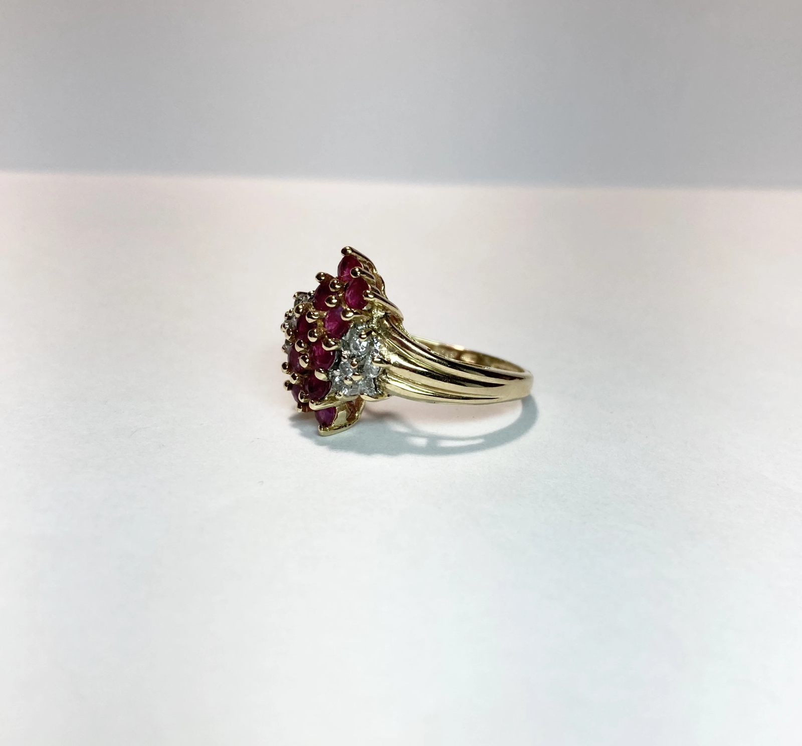 Estate 10k Yellow Gold Natural Red Round Ruby Diamond 1 CT Cluster Ring ...