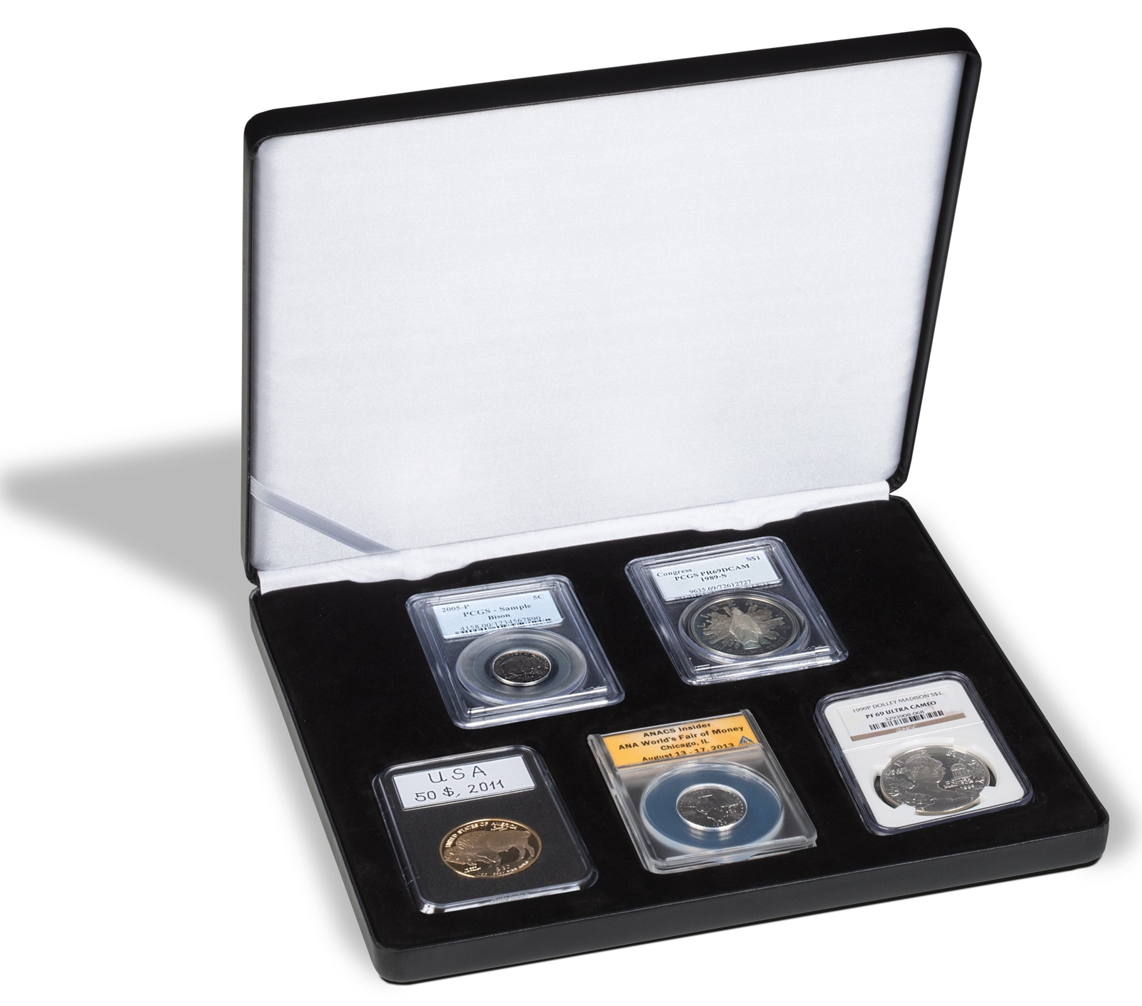Black Coins Leatherette Slab Box For 5 Certified PCGS NGC ANACS Holders ...