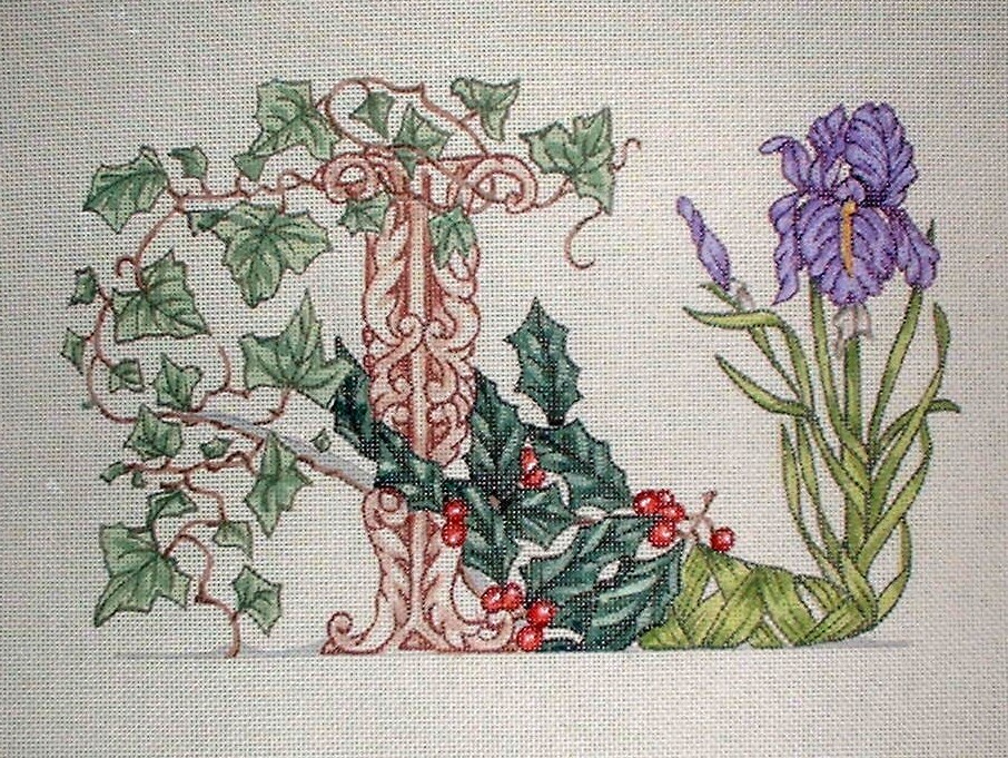 Monogram Floral Letter "I" Hand Painted Needlepoint Canvas Dennis Kyte ...