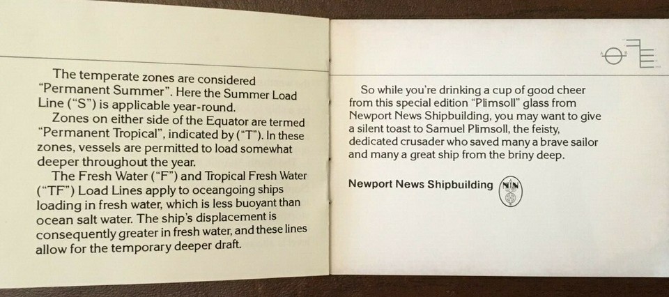 VINTAGE BEVERAGE GLASS WITH PLIMSOLL LINE REFERENCE MARK EMBLEM ...