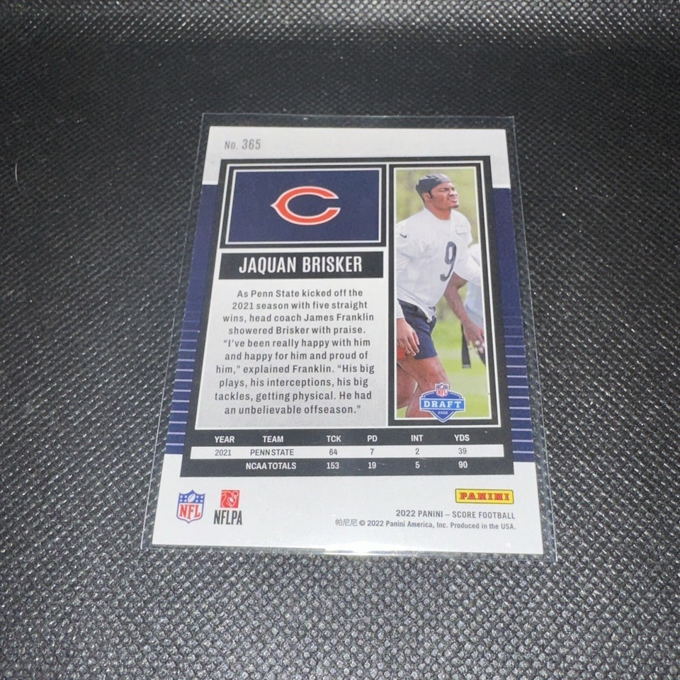 jaquan brisker Rc Score 2022 NFL Bears Football Card #365 | eBay