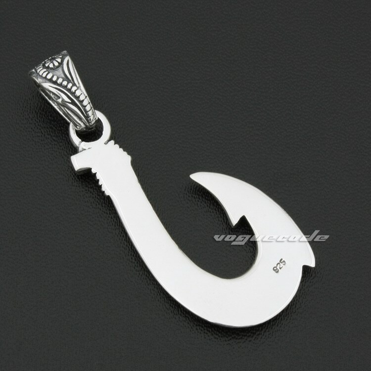 925 Sterling Silver Fish Hook Mens Biker Rocker Punk Pendant 8P011A ...