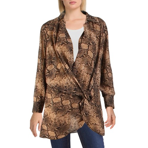 WD-NY Womens Brown Leopard Print Cross Over Shirt Blouse Top M BHFO ...