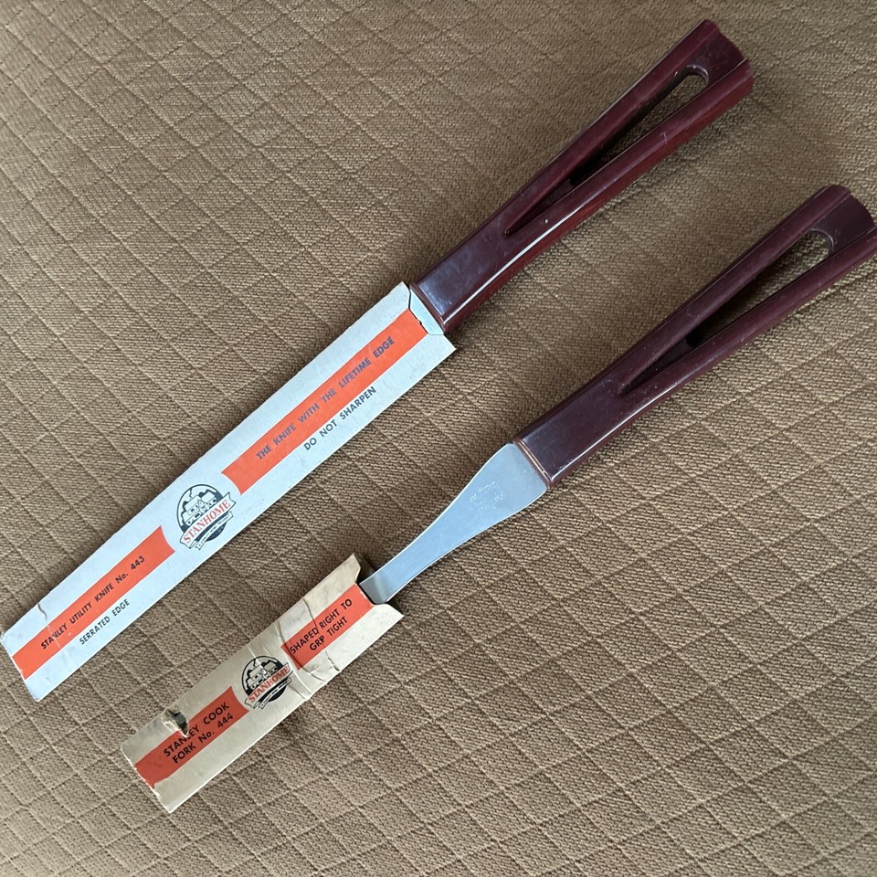Stanhome STANLEY SeT Stainless LARGE Cook Fork & Utility Knife NeW NOS ...
