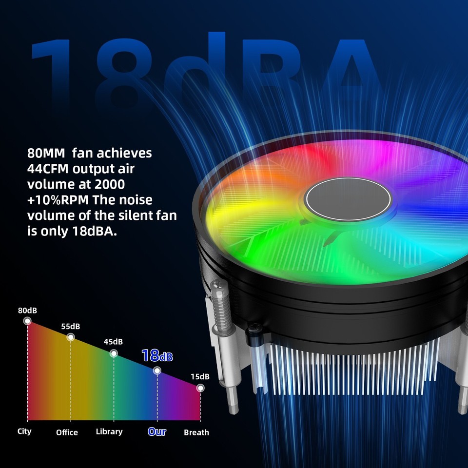 RGB CPU Air Cooler PC Computer 90mm Cooling Fan for Intel LGA 1700/1200 ...