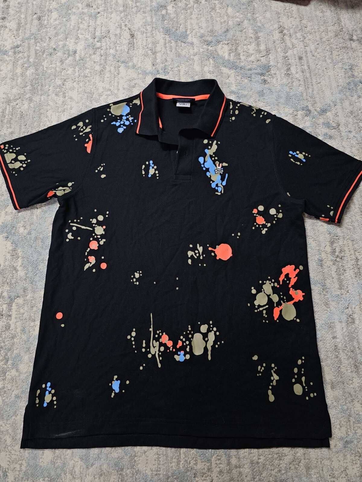 Psycho Bunny Paint Splatter Polo Shirt Black Orange M… - Gem