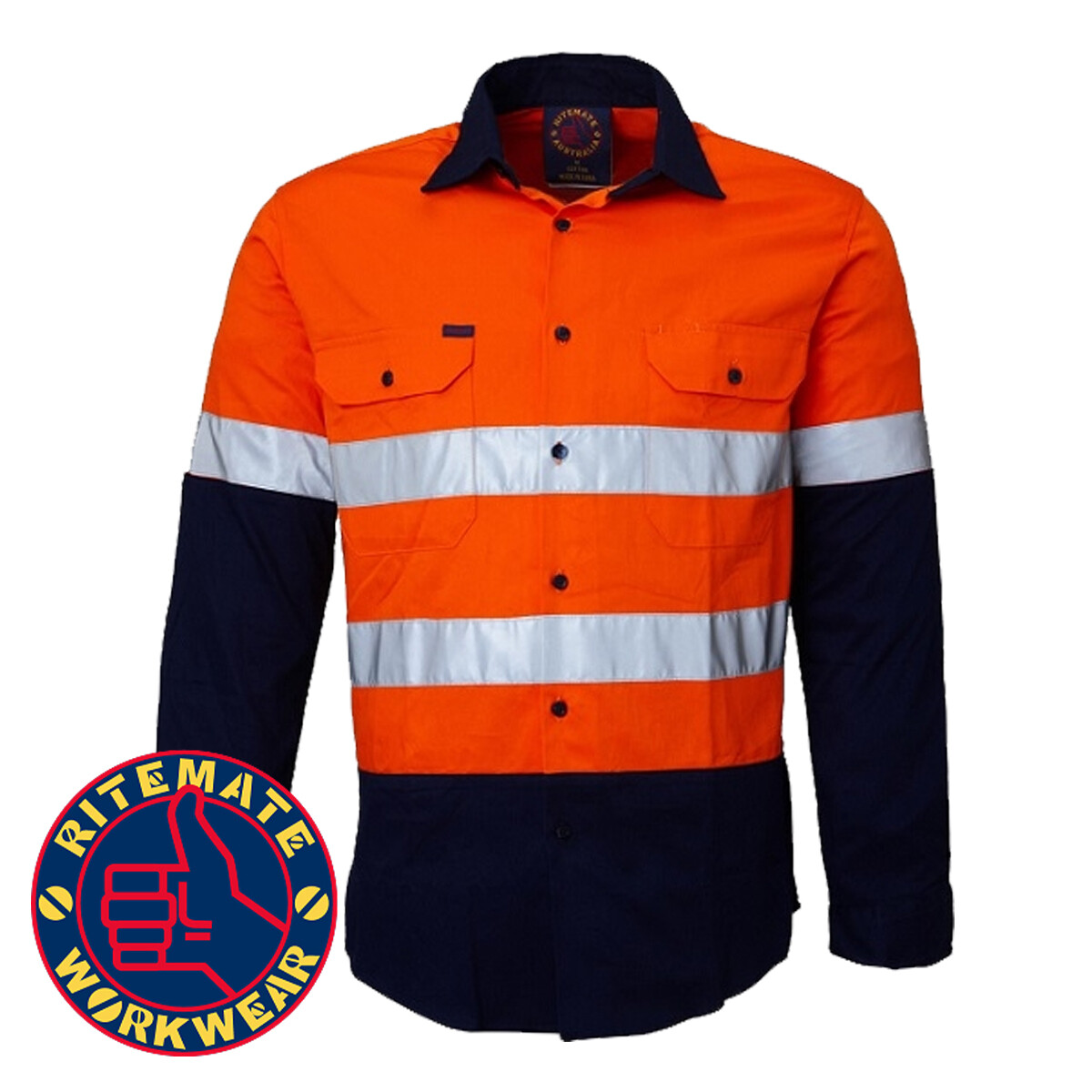RITEMATE PINK-BLUE-YELLOW-GREEN-ORANGE LONG SLEEVE DRILL SHIRT 3M TAPE ...
