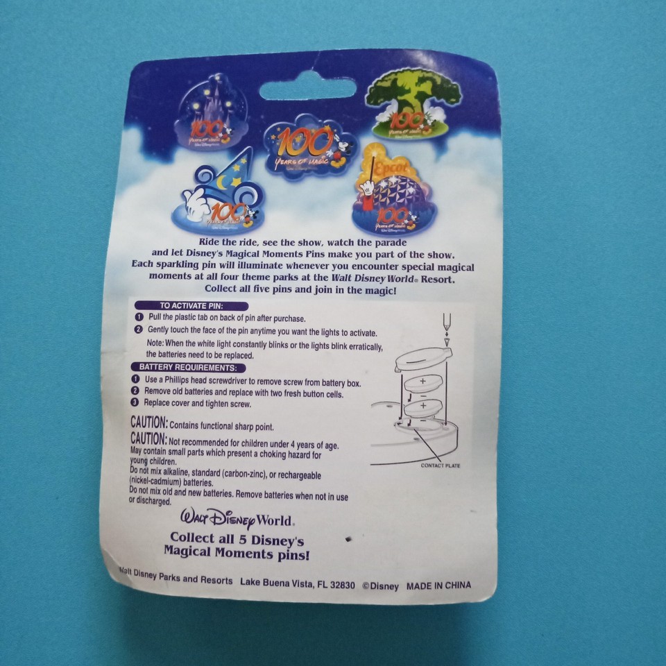 DISNEY WORLD MAGICAL MOMENTS VTG 100 Year LIGHT UP 2001 PIN New In Pkg ...