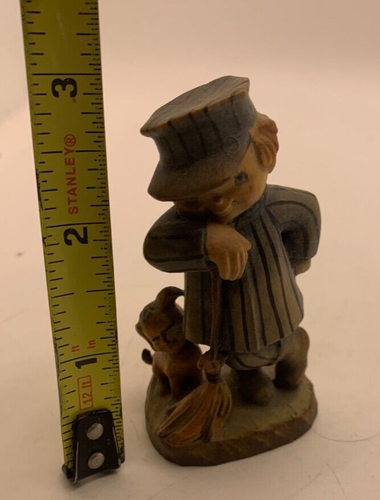 Vintage 3" ANRI Juan FERRANDIZ Wood Carved Figure THE SWEEPER Boy Broom ...