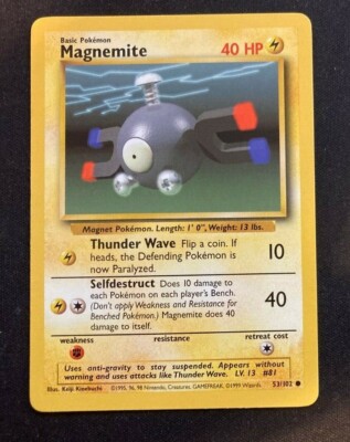 Pokemon Magnemite Base Set card 53/102 Near Mint - mint WOTC common #1 ...