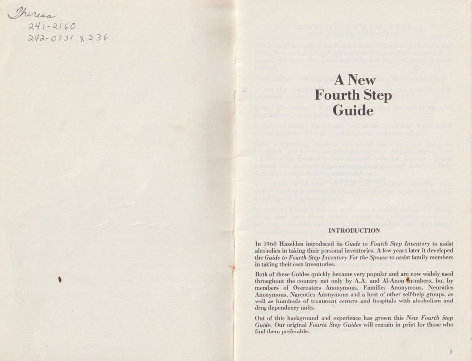 A New Fourth Step Guide by Hazelden, 1974, Alcoholics Anonymous booklet ...