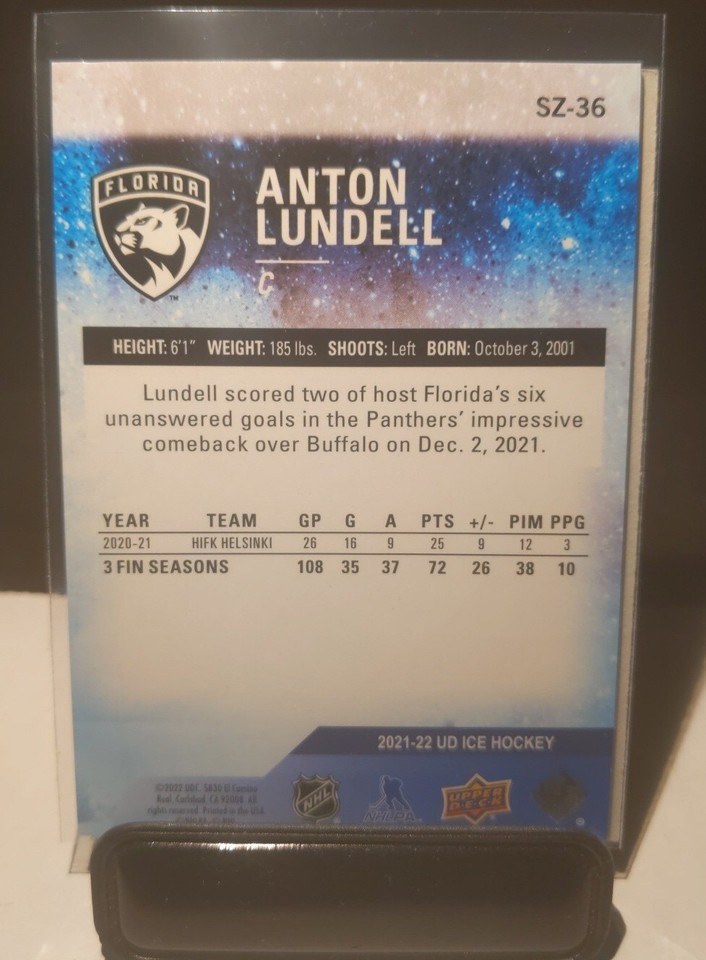 2021-22 UD Ice Sub Zero Rookies #SZ-36 Anton Lundell #/999 Panthers 💎💎💎 ...